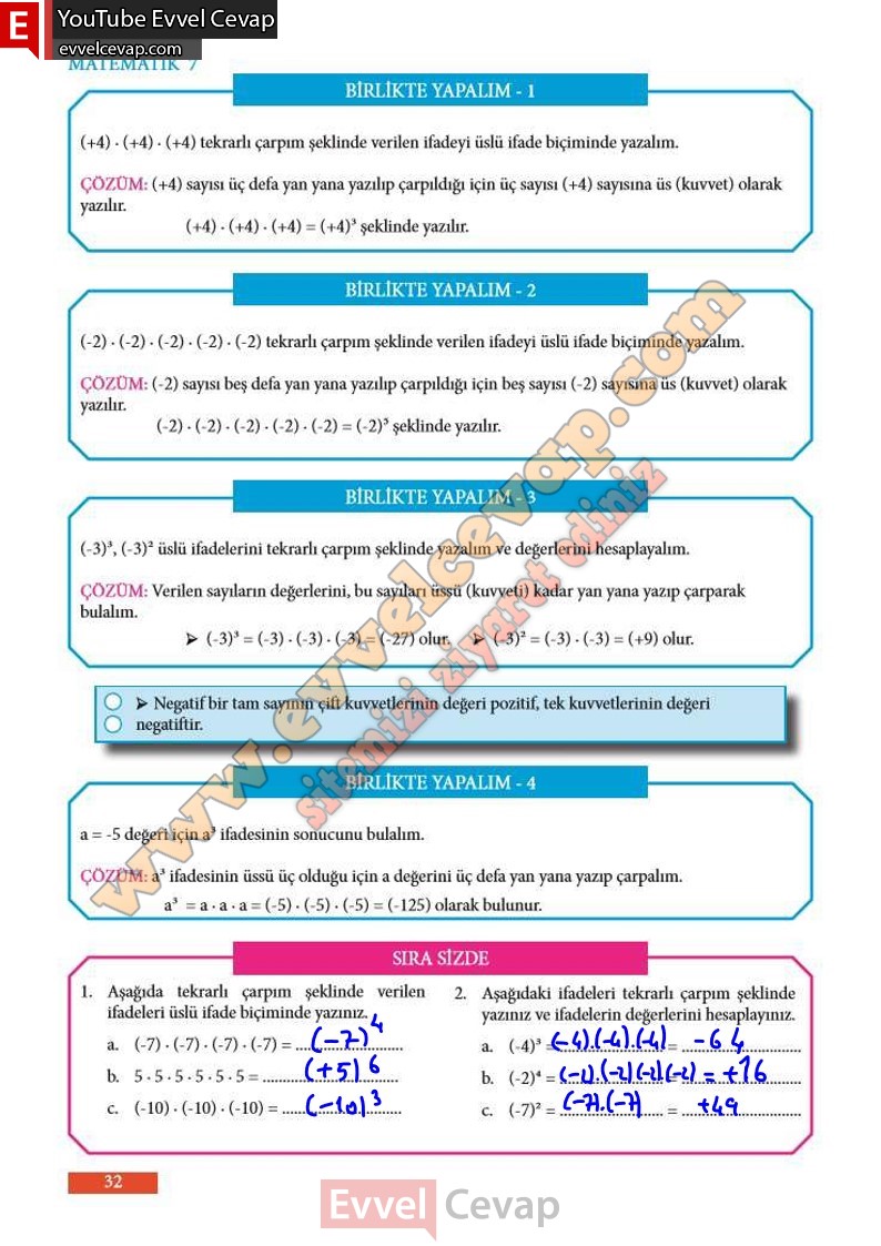 7. Sınıf Matematik Ders Kitabı Cevapları Meb Yayınları Sayfa 32
