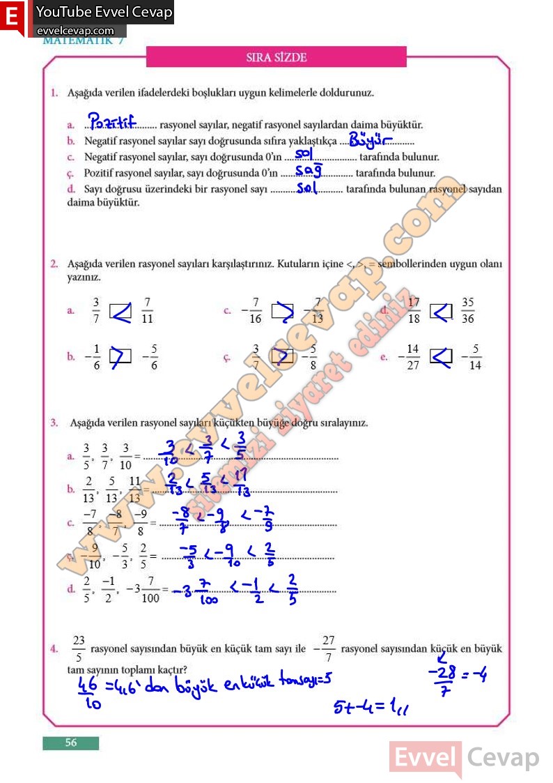 7. Sınıf Matematik Ders Kitabı Cevapları Meb Yayınları Sayfa 56