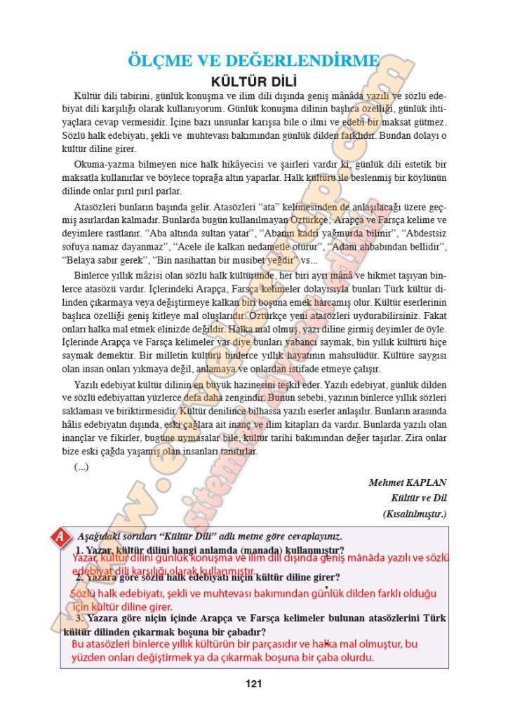 8. Sınıf Ferman Yayınları Türkçe Ders Kitabı Cevapları Sayfa 121-122 ...