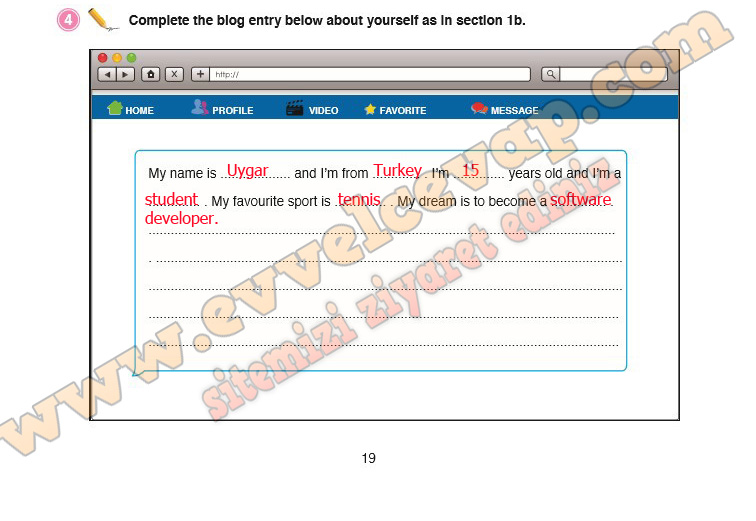 Complete the blog entry below about yourself as in section 1 b.