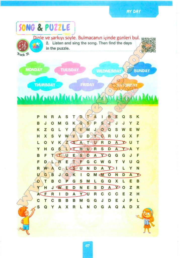 Listen and sing the song. Then find the days in the puzzle.