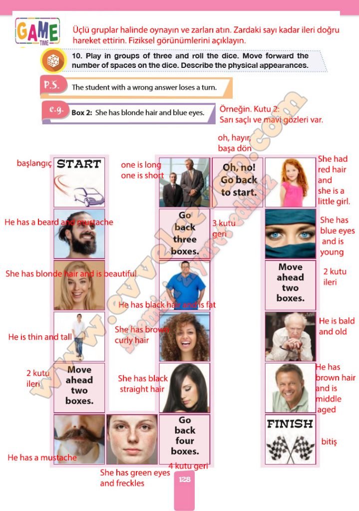 Play in groups of three and roll the dice. Move forward the number of spaces on the dice ...