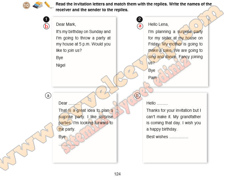 Read the invitation letters and match them with the replies. Write the ...