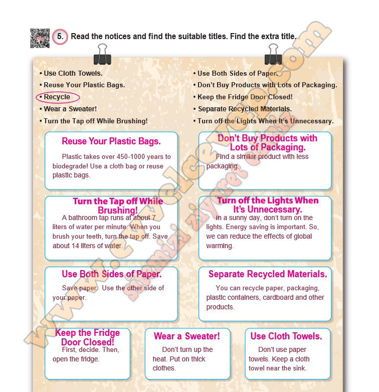 Read the notices and find the suitable titles. Find the extra title.