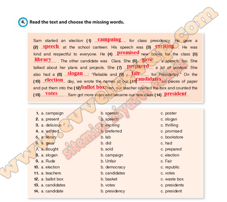 Read the text and choose the missing words. - Evvel Cevap