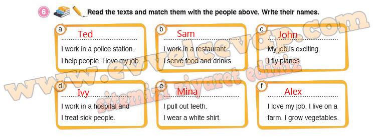 Read the texts and match them with the people above. Write their names.