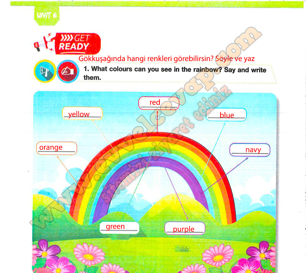 What colours can you see in the rainbow? Say and write them.