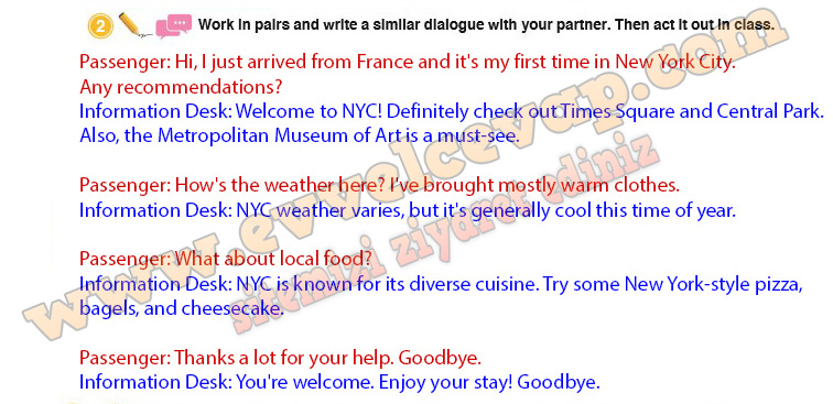 Work in pairs and write a similar dialogue with your partner. Then act it out in class.