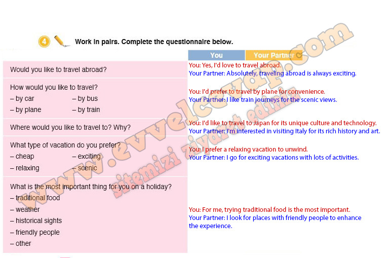 Work in pairs. Complete the questionnaire below.
