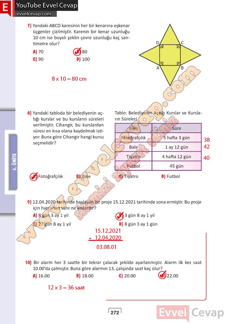 5. Sınıf Meb Yayınları Matematik Ders Kitabı Cevapları Sayfa 271-272