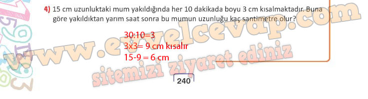 15 cm uzunluktaki mum yakıldığında her 10 dakikada boyu 3 cm ...