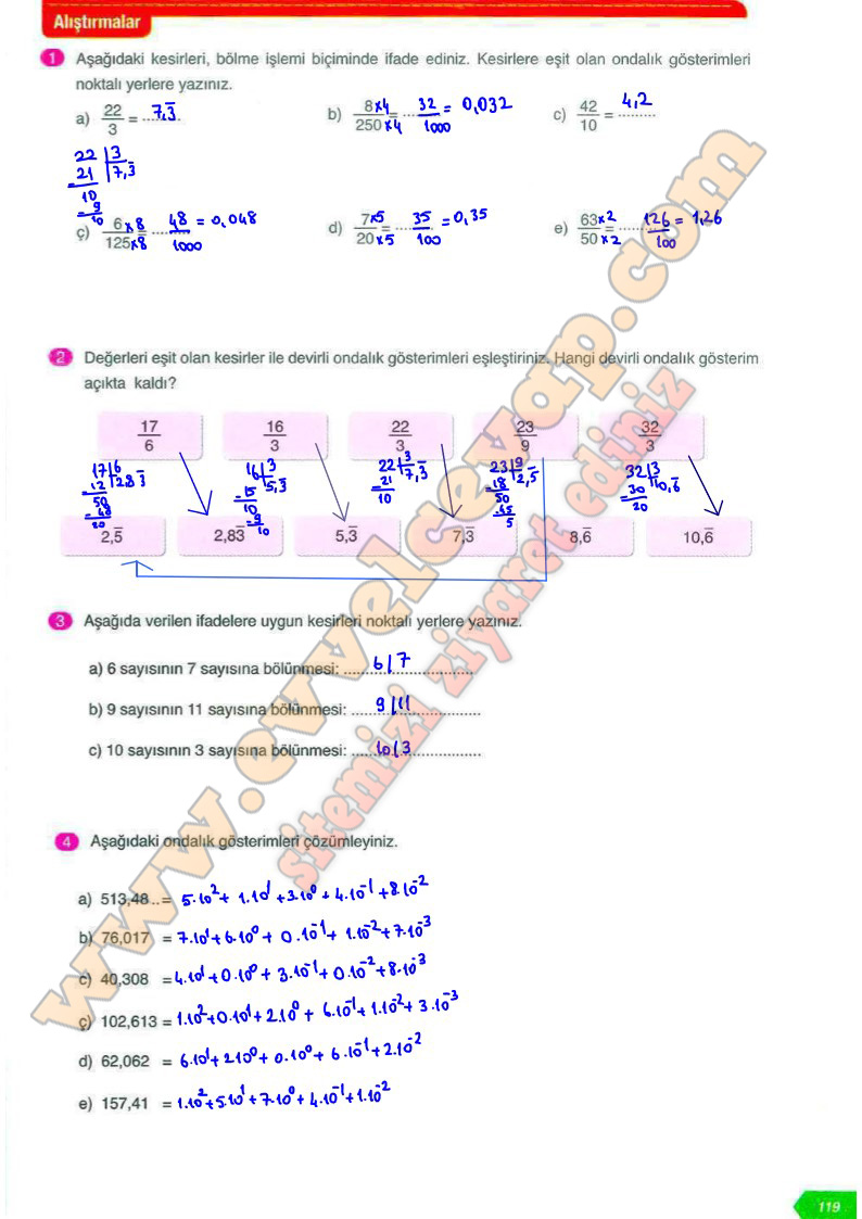 6. Sınıf Ata Yayınları Matematik Ders Kitabı Cevapları Sayfa 119