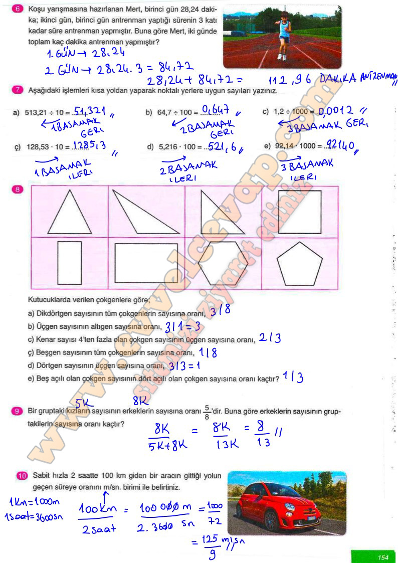 6. Sınıf Matematik Ders Kitabı Cevapları Ata Yayıncılık Sayfa 154