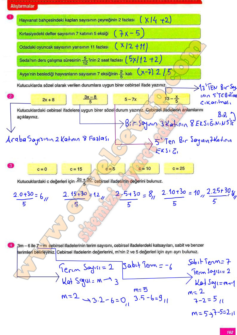 6. Sınıf Matematik Ders Kitabı Cevapları Ata Yayıncılık Sayfa 162