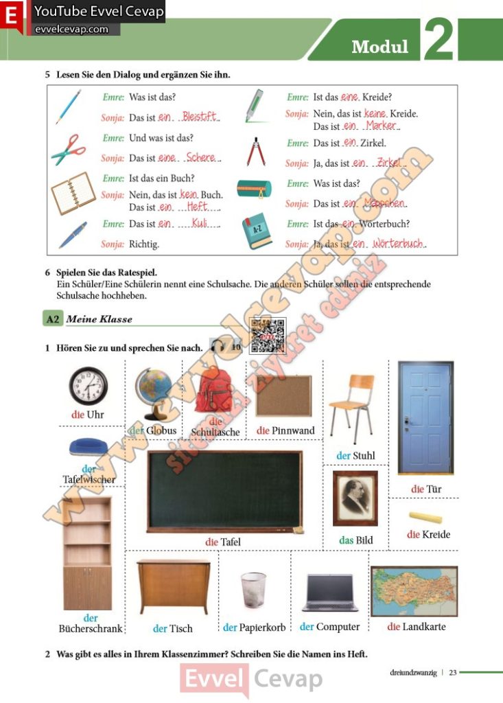 9. Sınıf Almanca A1.1 Ders Kitabı Cevapları Meb Yayınları 2. Ünite