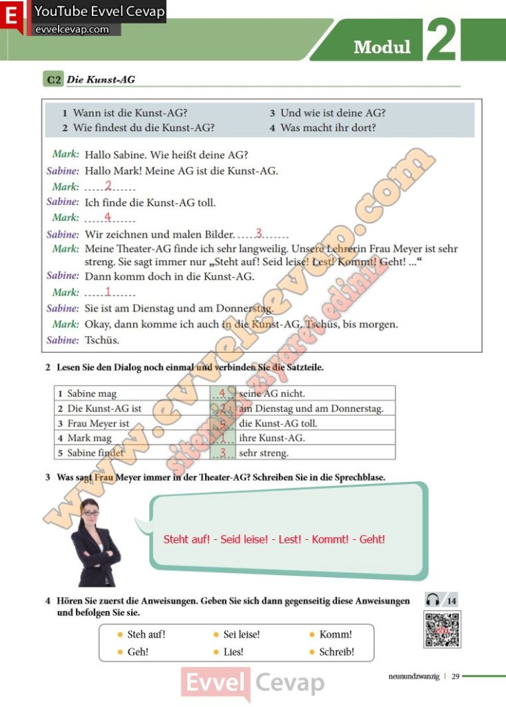 9. Sınıf Almanca A1.1 Ders Kitabı Cevapları Meb Yayınları 2. Ünite