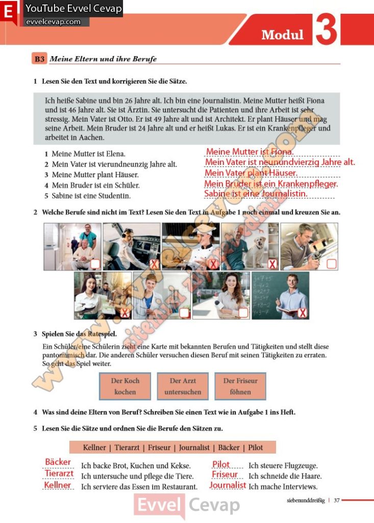 9. Sınıf Almanca A1.1 Ders Kitabı Cevapları Meb Yayınları 3. Ünite