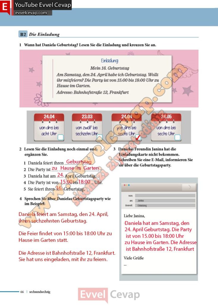 9. Sınıf Almanca Ders Kitabı Cevapları Meb Yayınları Sayfa 66