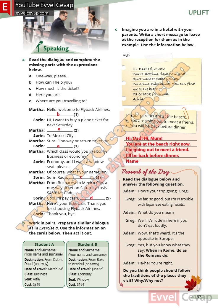 9. Sınıf İngilizce Uplift Ders Kitabı Cevapları Sayfa 67