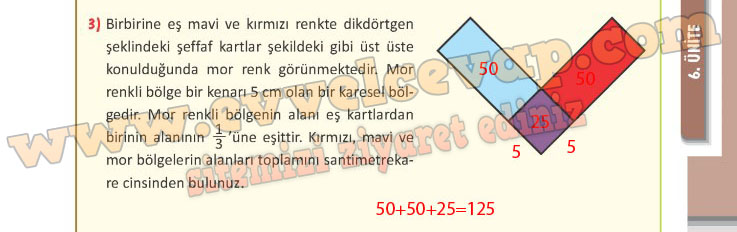 Birbirine eş mavi ve kırmızı renkte dikdörtgen şeklindeki şeffaf kartlar şekildeki gibi üst üste ...