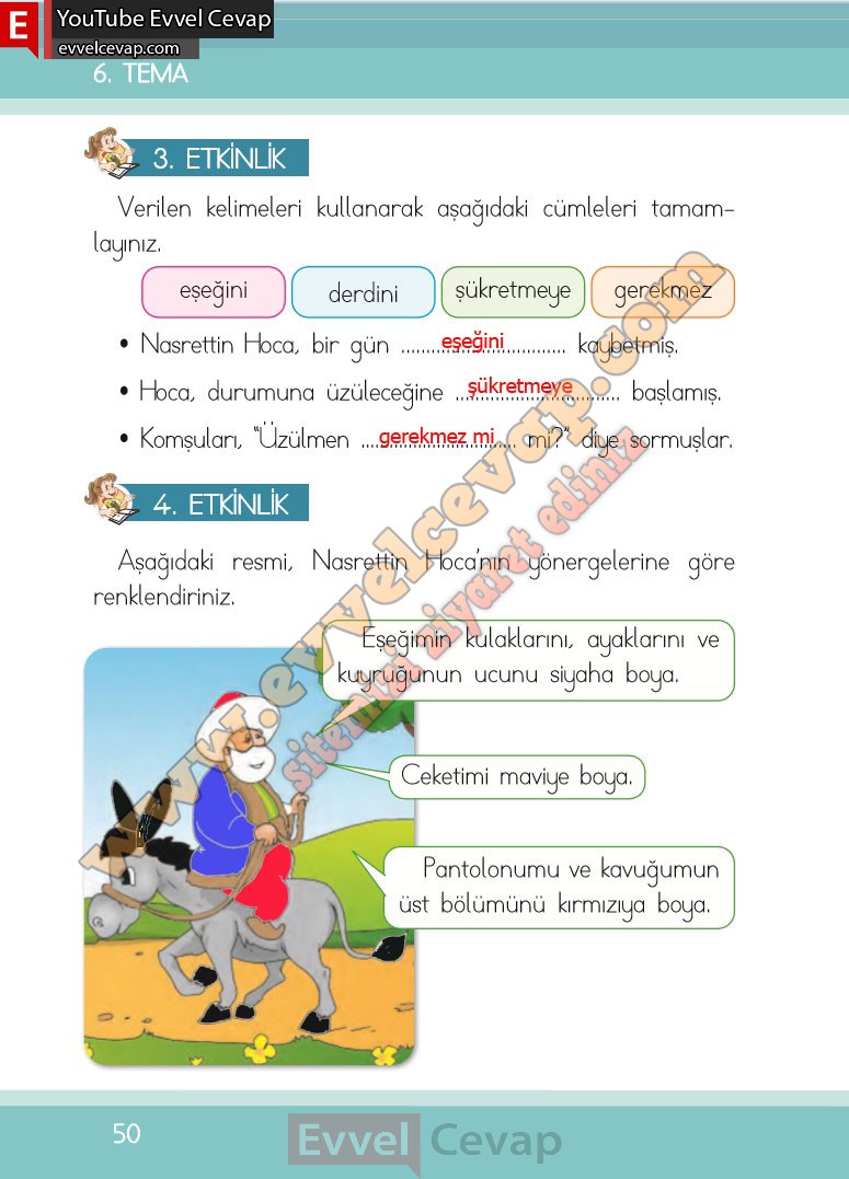 1. Sınıf İlke Yayınları Türkçe Ders Kitabı Cevapları Sayfa 48-49-50-51 ...