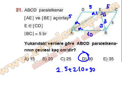 ABCD paralelkenar [ AE ] ve [ BE ] açıortay E ∈[ CD ] | BC | = 5 br ...