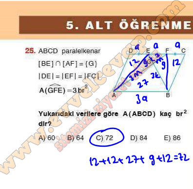 ABCD paralelkenar [BE]n [ AF] = {G} I DE| = |EF| = |FC| A(GFE) = 3br2 ...