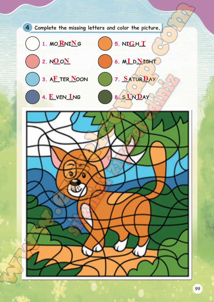 Complete the missing letters and color the picture.