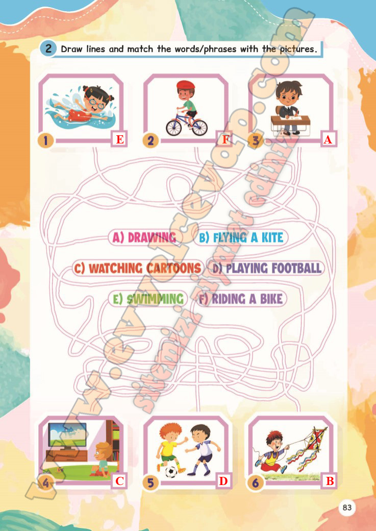 Draw lines and match the words/phrases with the pictures