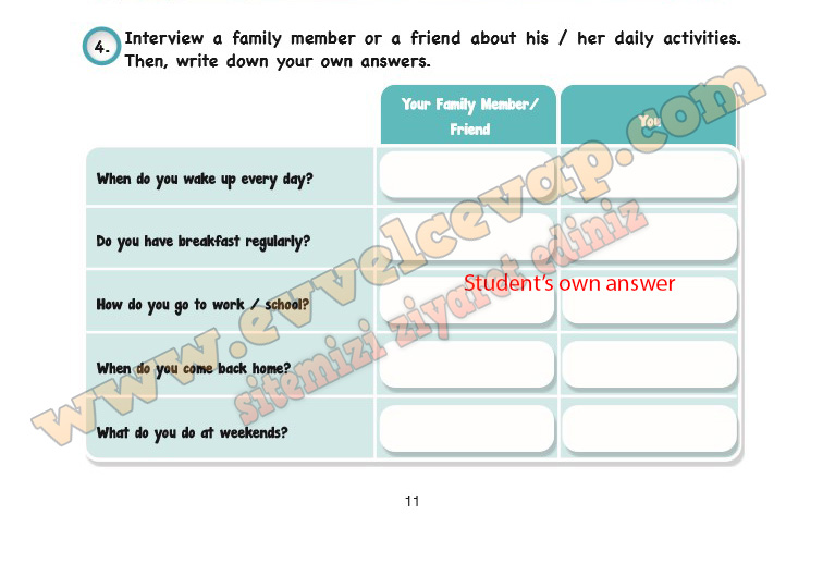 Interview a family member or a friend about his / her daily activities ...
