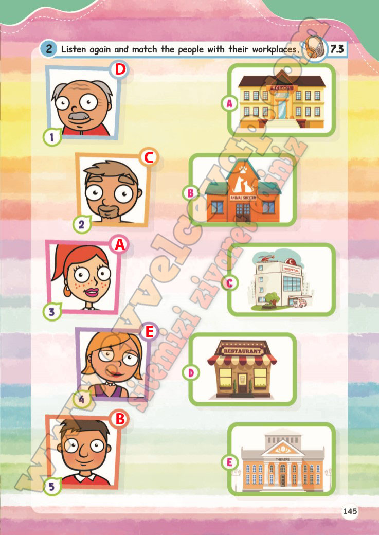 Listen again and match the people with their workplaces.