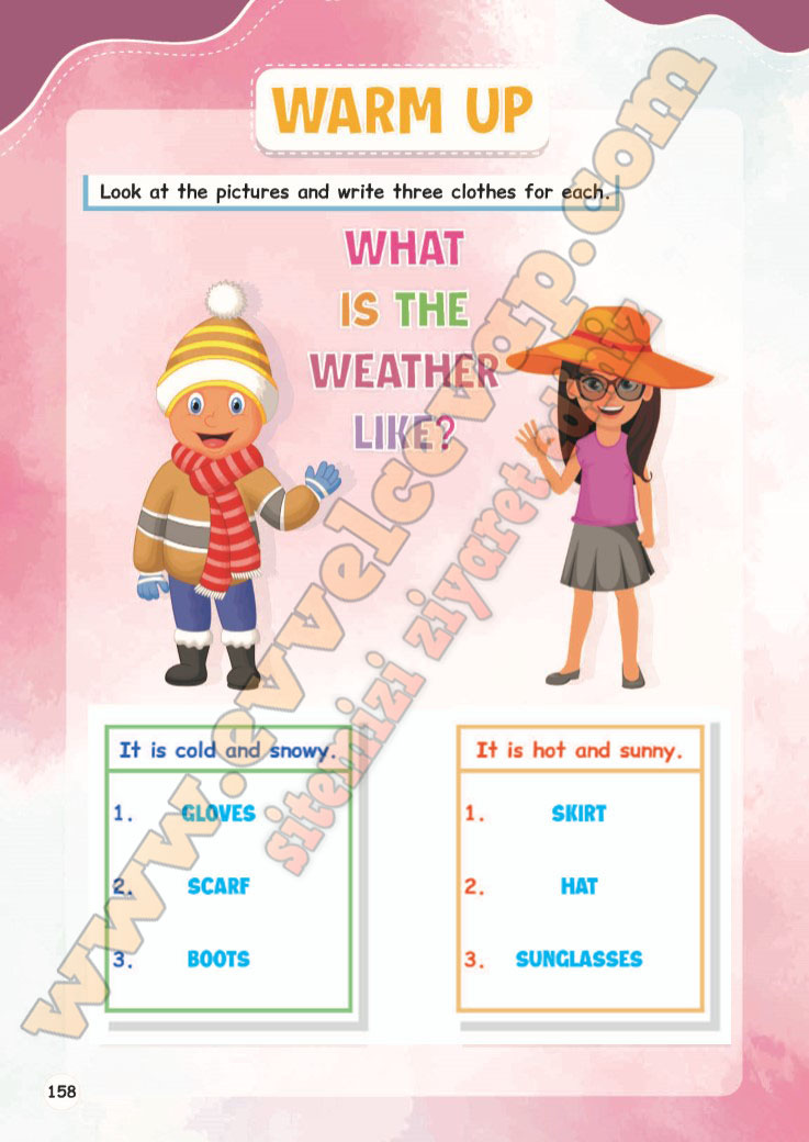 Look at the pictures and write three clothes for each.