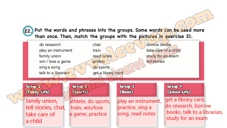 Put the words and phrases into the groups. Some words can be used more ...