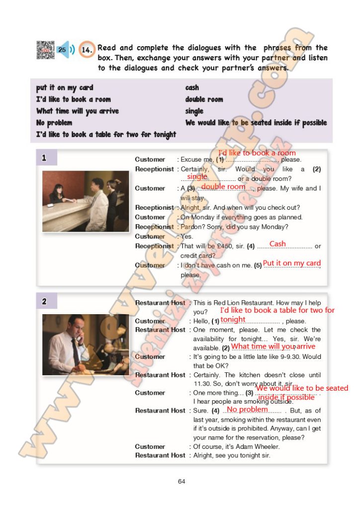 Read and complete the dialogues with the phrases from the box. Then, exchange your answers with ...