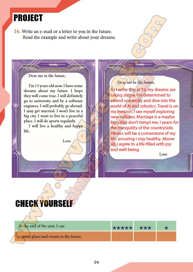 Read the example and write about your dreams.