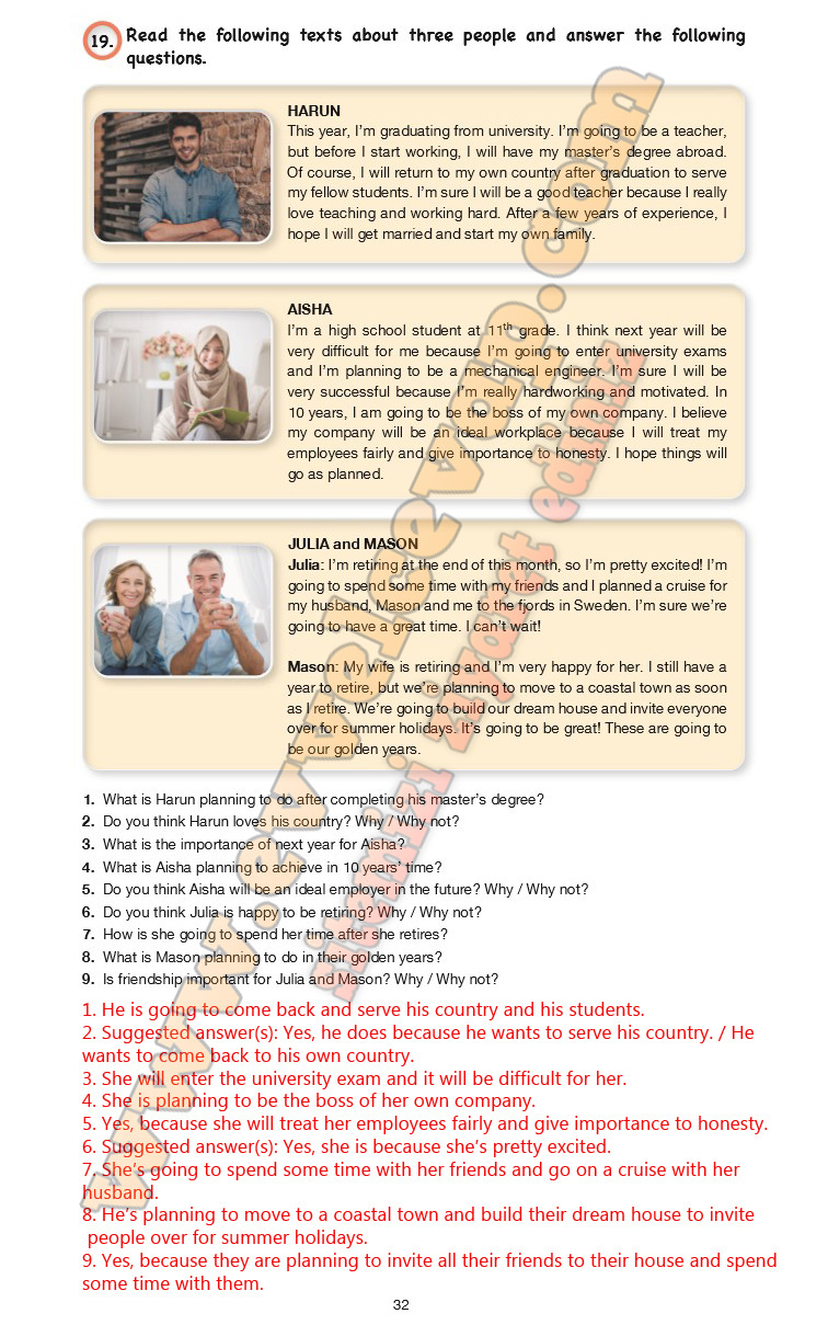 Read the following texts about three people and answer the following ...