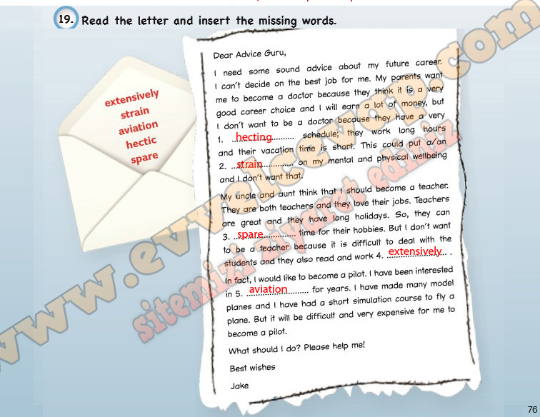 Read the letter and insert the missing words.