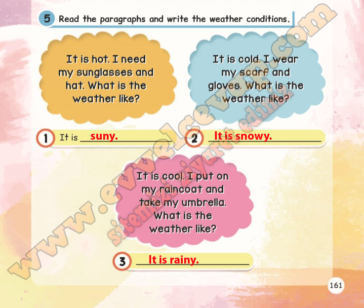 Read the paragraphs and write the weather conditions.