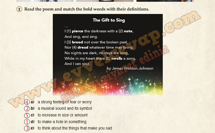 Read the poem and match the bold words with their definitions.