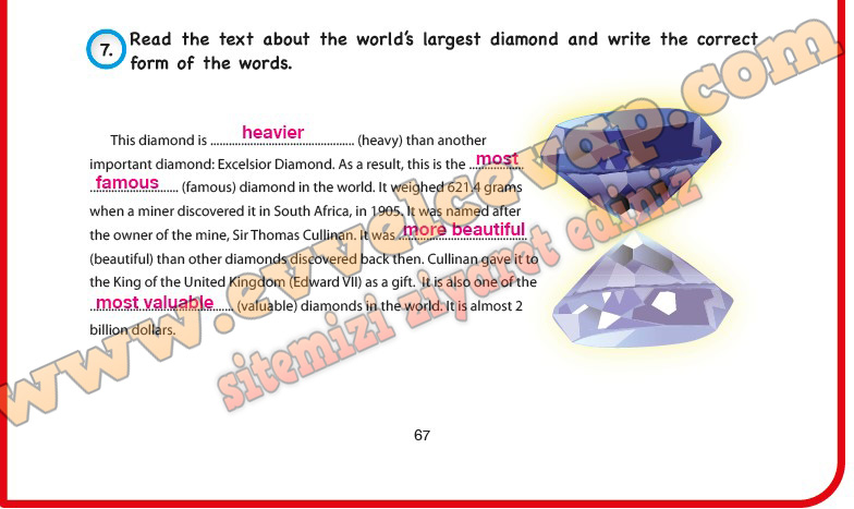 Read the text about the world's largest diamond and write the correct ...