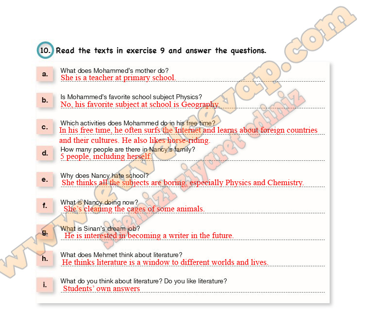 Read the texts in exercise 9 and answer the questions.