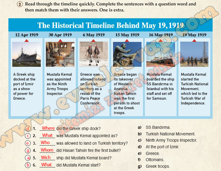 Read through the timeline quickly. Complete the sentences with a ...