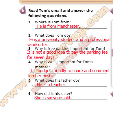 Read Tom's email and answer the following questions.