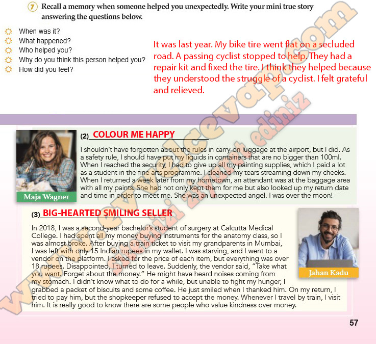 Recall a memory when someone helped you unexpectedly. Write your mini ...