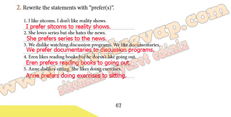 Rewrite the statements with “prefer(s)”.