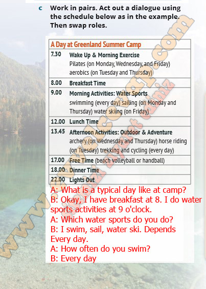 Work in pairs. Act out a dialogue using the schedule below as in the ...