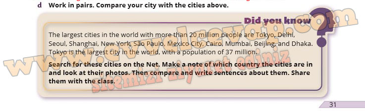 Work in pairs. Compare your city with the cities above.