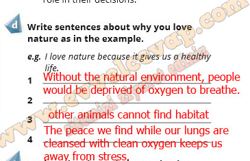 Write sentences about why you love nature as in the example.
