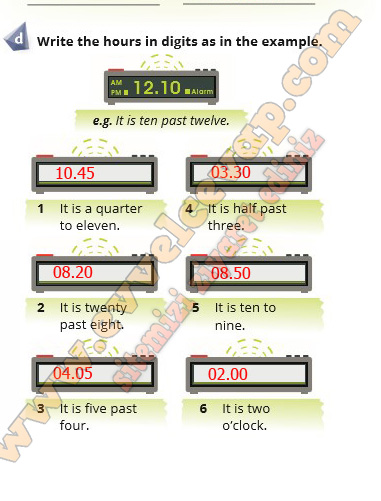 Write the hours in digits as in the example.