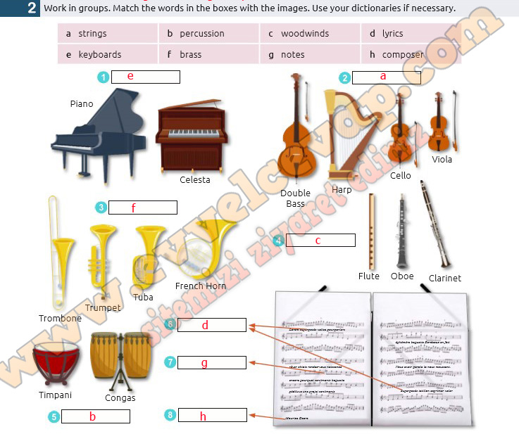 Work in groups. Match the words in the boxes with the images. Use your ...